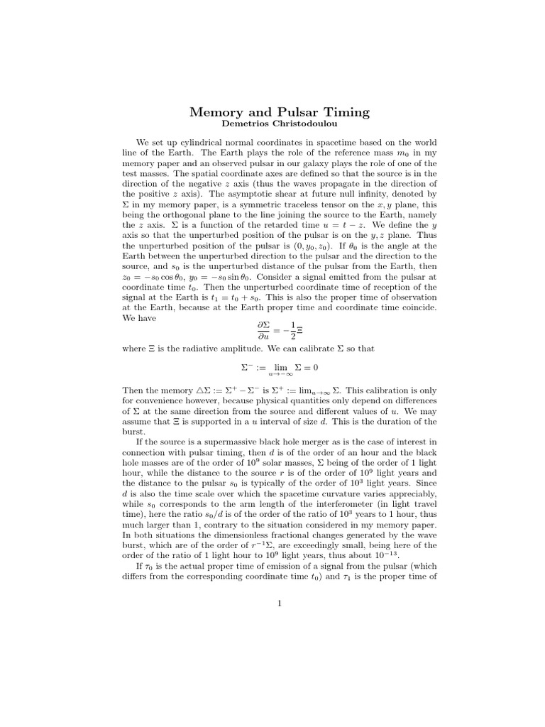 Memory and Pulsar Timing | PDF | Spacetime | Ratio