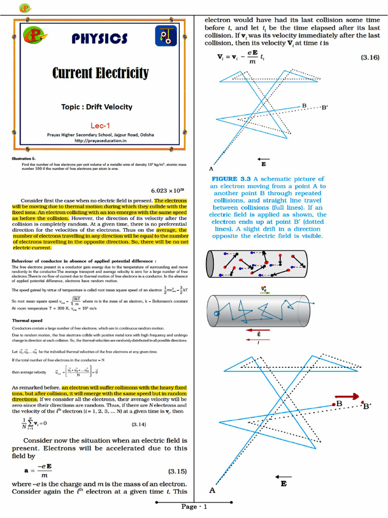 6-Lec-7 Current - Electricity (Drift Velocity) Theory | PDF