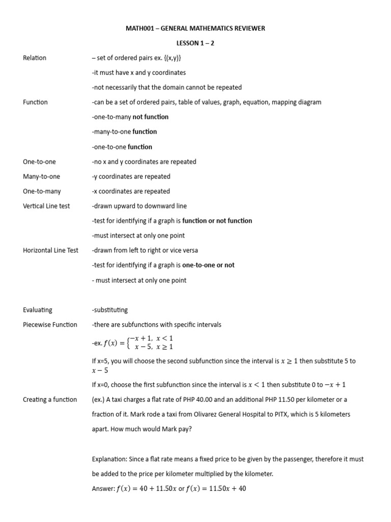 Math001 Reviewer | PDF | Function (Mathematics) | Functions And Mappings