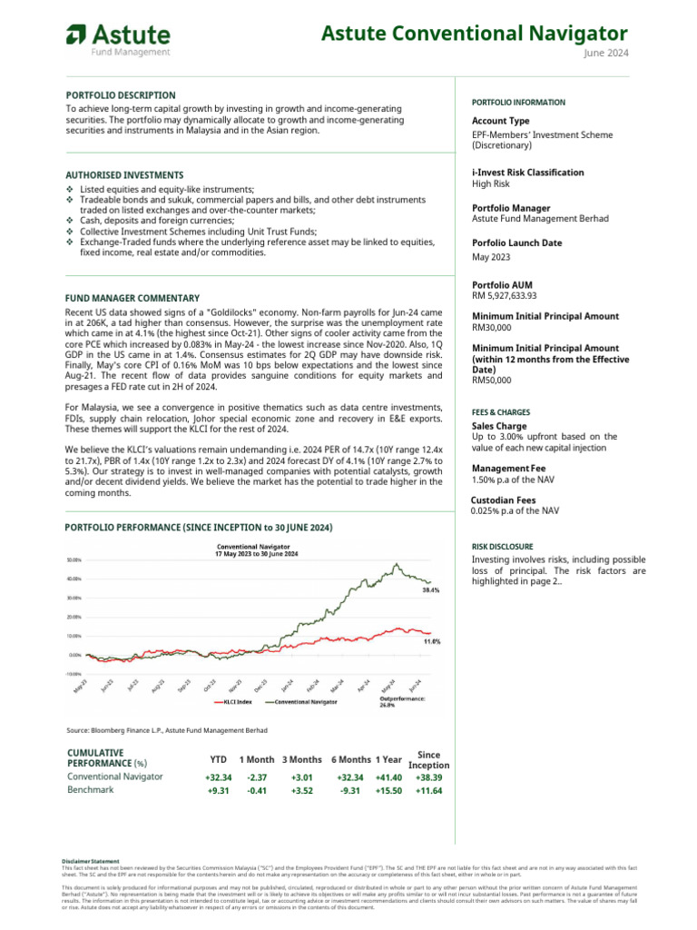 Portfolio Fact Sheet - Conventional Navigator | PDF | Financial Risk ...