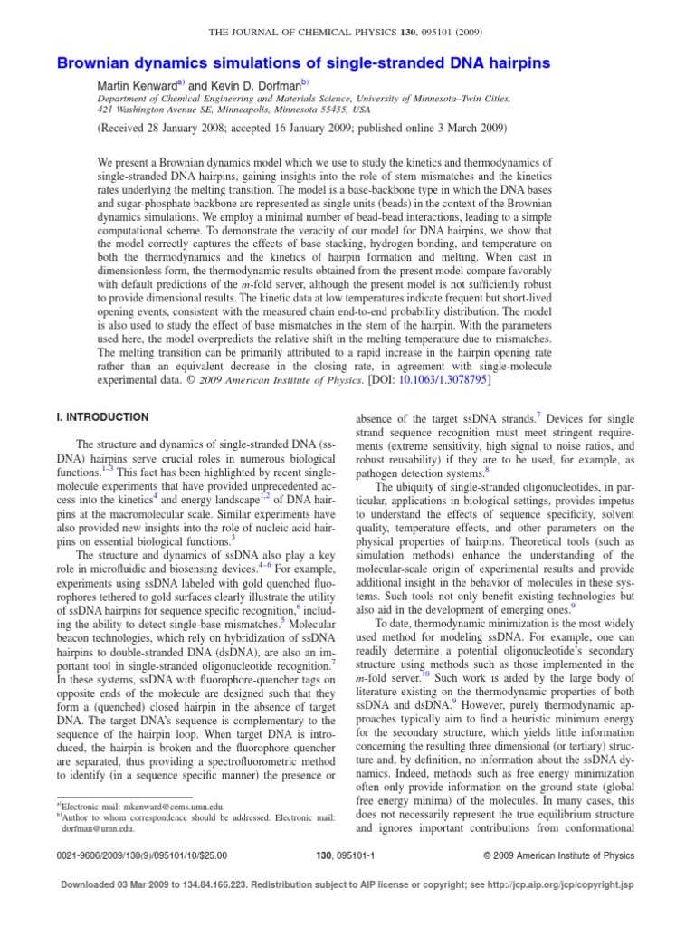 Martin Kenward and Kevin D. Dorfman - Brownian Dynamics Simulations of Single-Stranded DNA ...