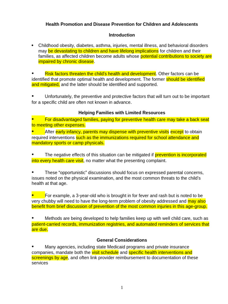 5 - Health Promotion and Disease Prevention For Children and Adolescents | PDF | Physical ...