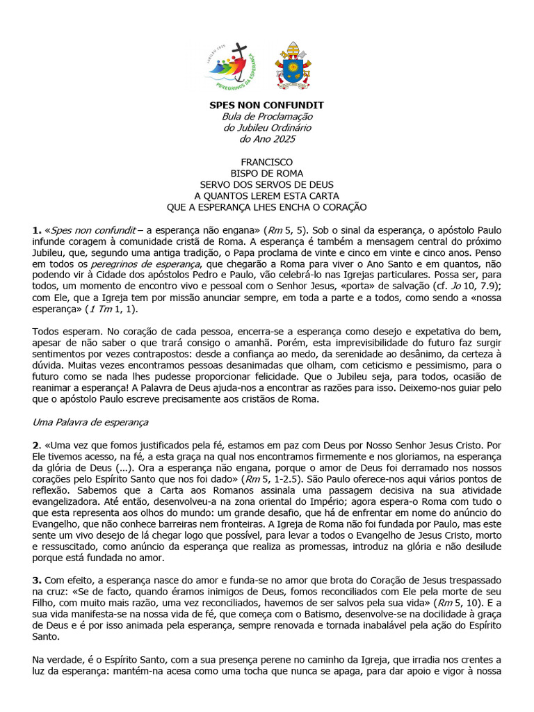 Bula Papal - Jubileu 2025 | PDF | Indulgência | Igreja católica