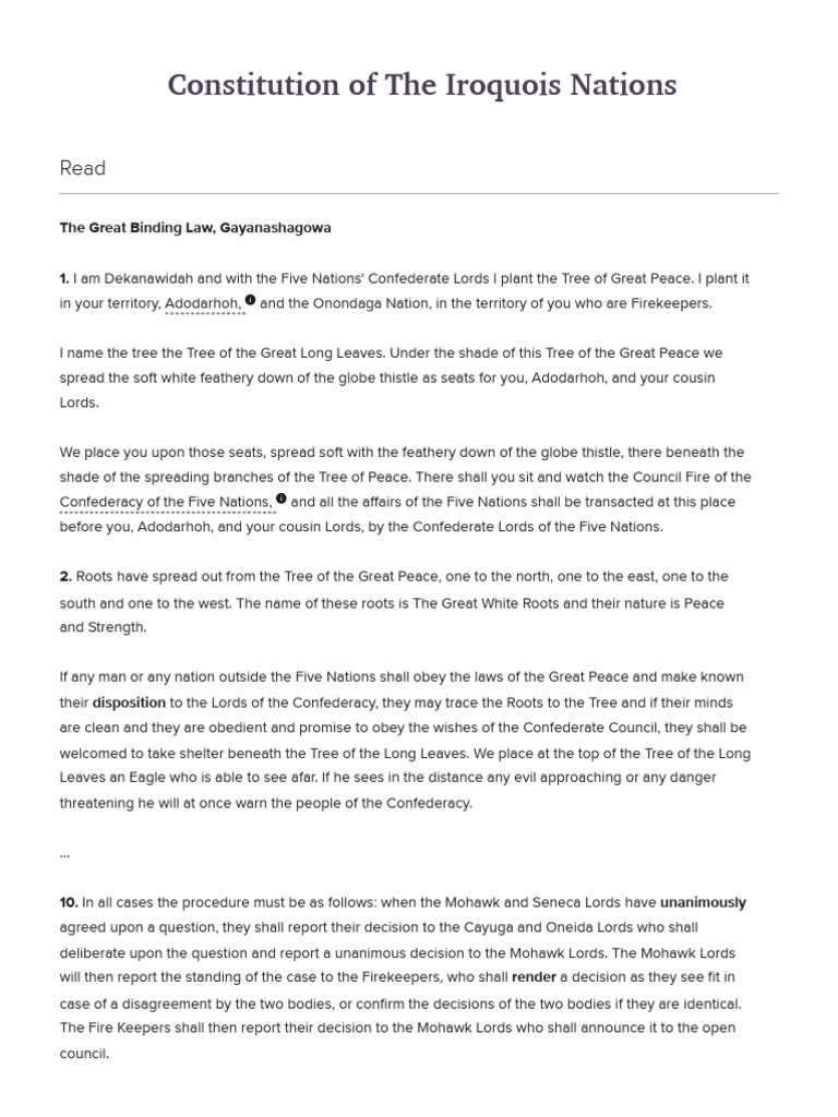 StudySync - Read - Constitution of The Iroquois Nations | PDF ...