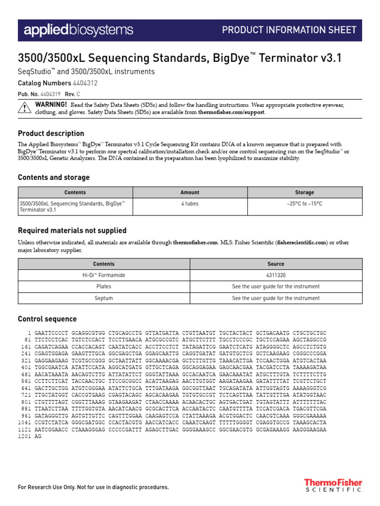 MANUAL - Sequencing Standard BigDye v3 - 1 | PDF
