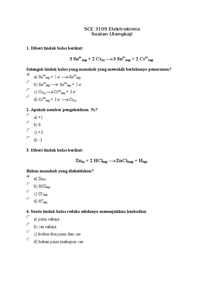 Elektrokimia (Soalan Ulangkaji) | PDF | Metode & Bahan Ajar | Sains & Matematika