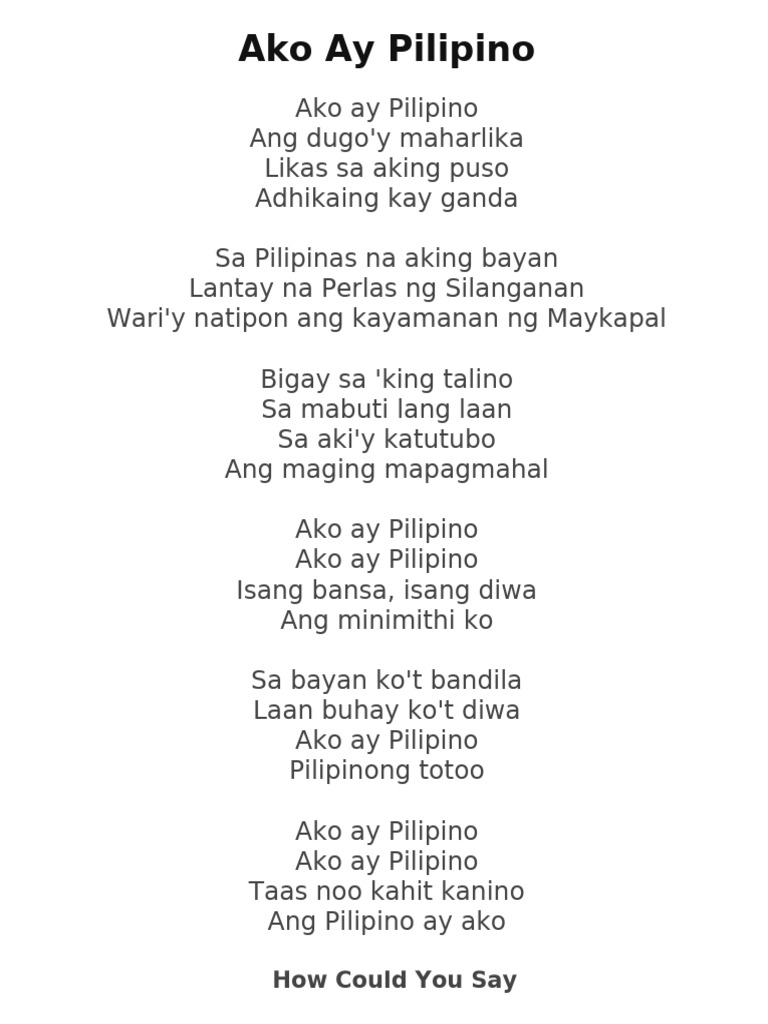 Ako Ay Pilipino LYRICS | PDF | Self-Improvement | Poetry