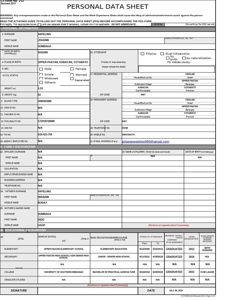 Johanie Updated PDS 2024 | PDF | Government | Justice