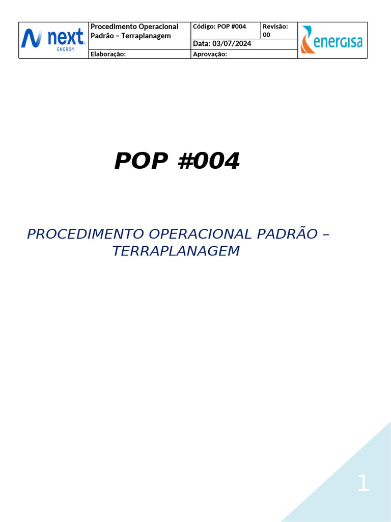 POP 004 - Procedimentos Operacionais - Terraplanagem | PDF | Computadores