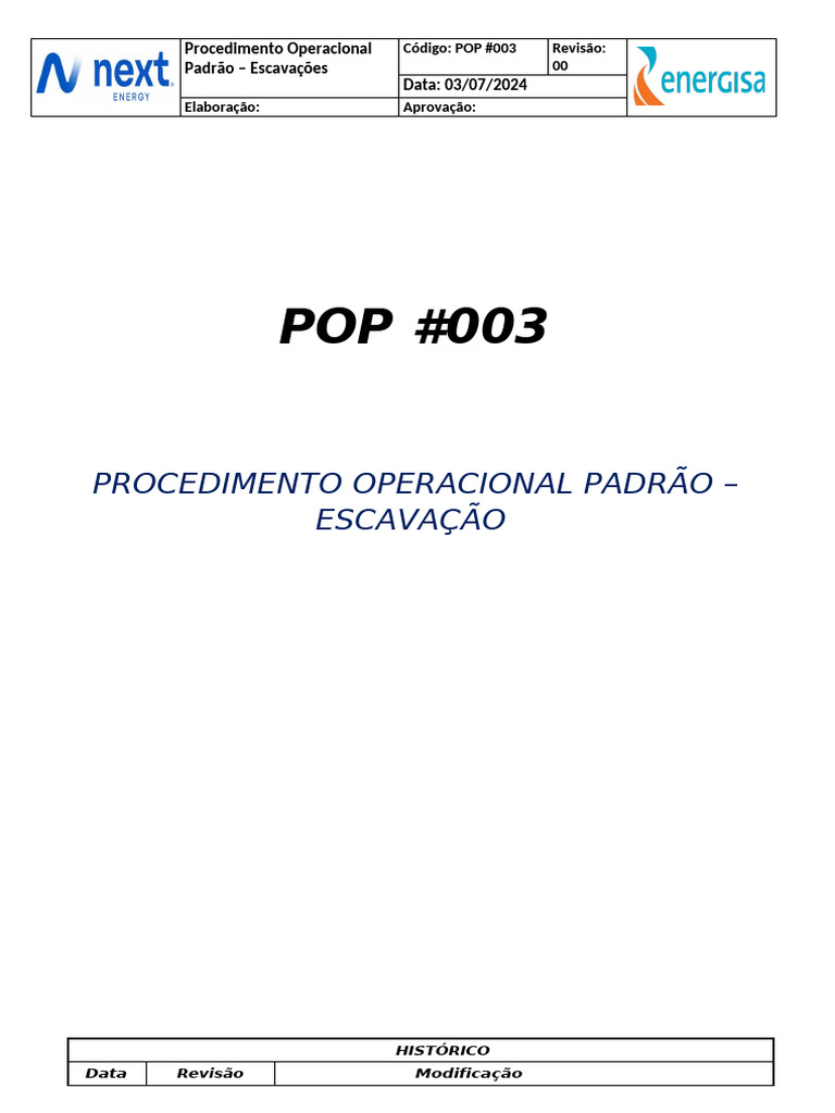 POP 003 - Procedimentos Operacionais - Escavação | PDF
