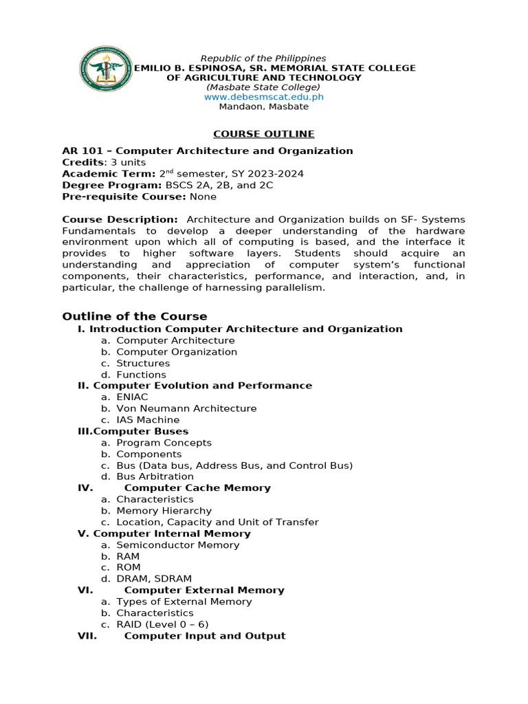 Course Outline AR 101 | PDF | Computer Data Storage | Computer Memory