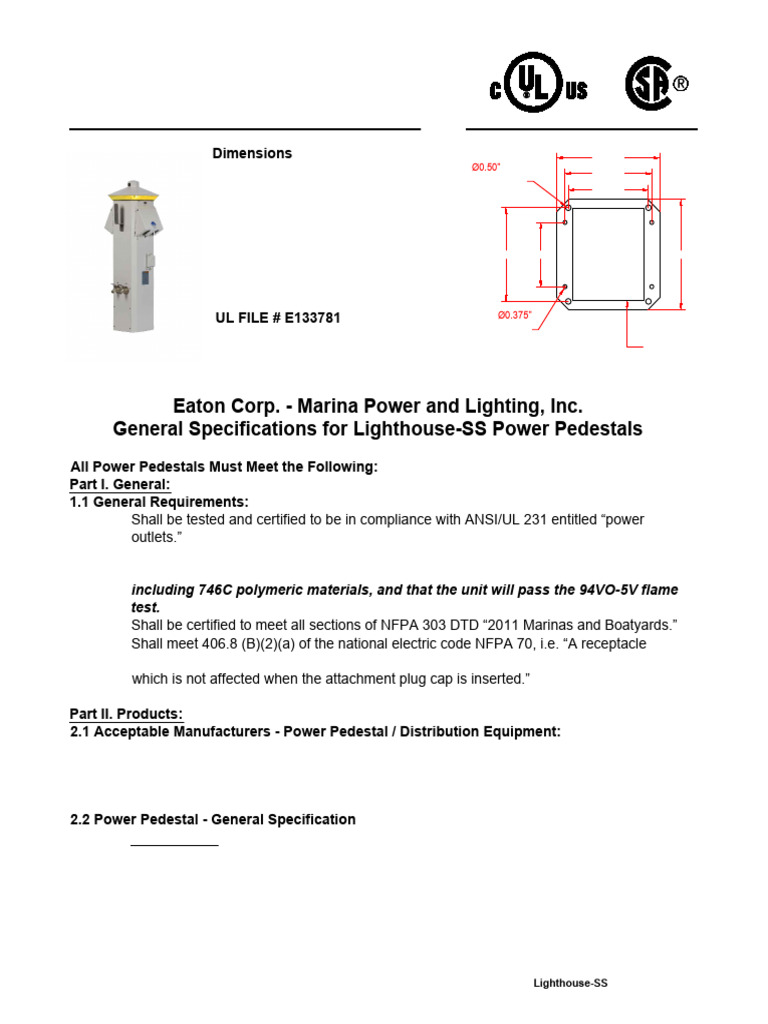Lighthouse-SS Power Pedestal Specs | PDF | Electrical Wiring ...