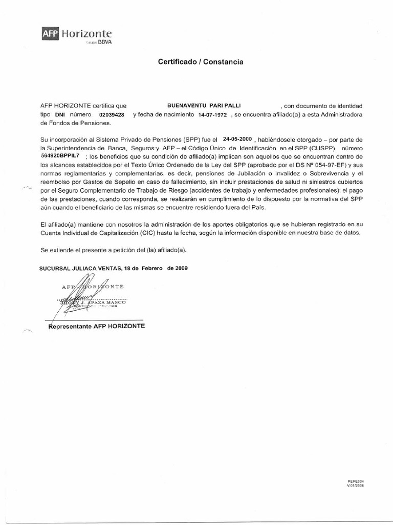 Certificado Afp Horizonte | PDF