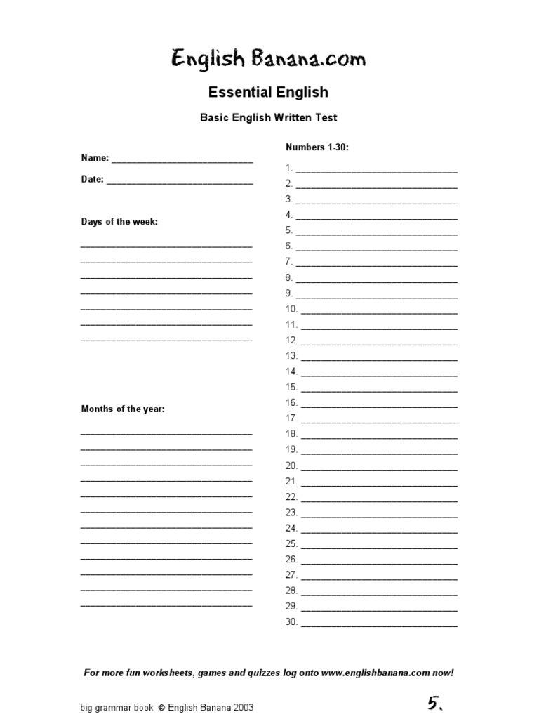 Basic English Written Test Worksheet | PDF | Career & Growth