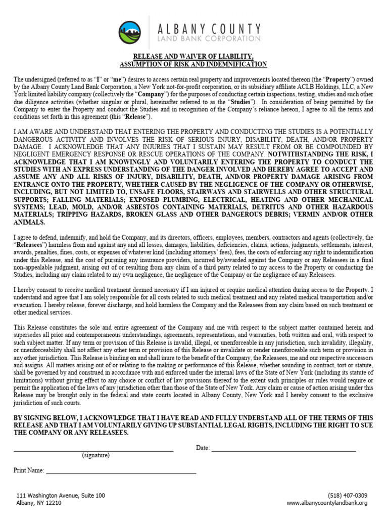 Albany+County+Land+Bank+Property+Waiver+and+Release+ (12 14 2022) | PDF ...