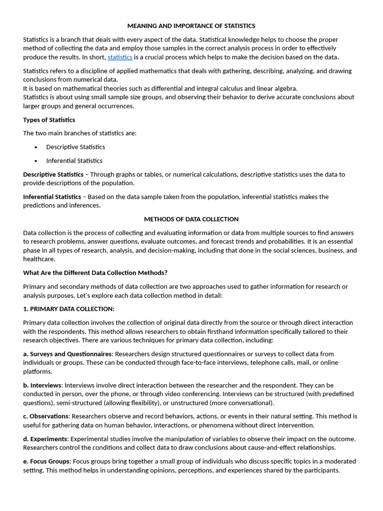 Meaning and Importance of Statistics | PDF | Statistics | Statistical ...