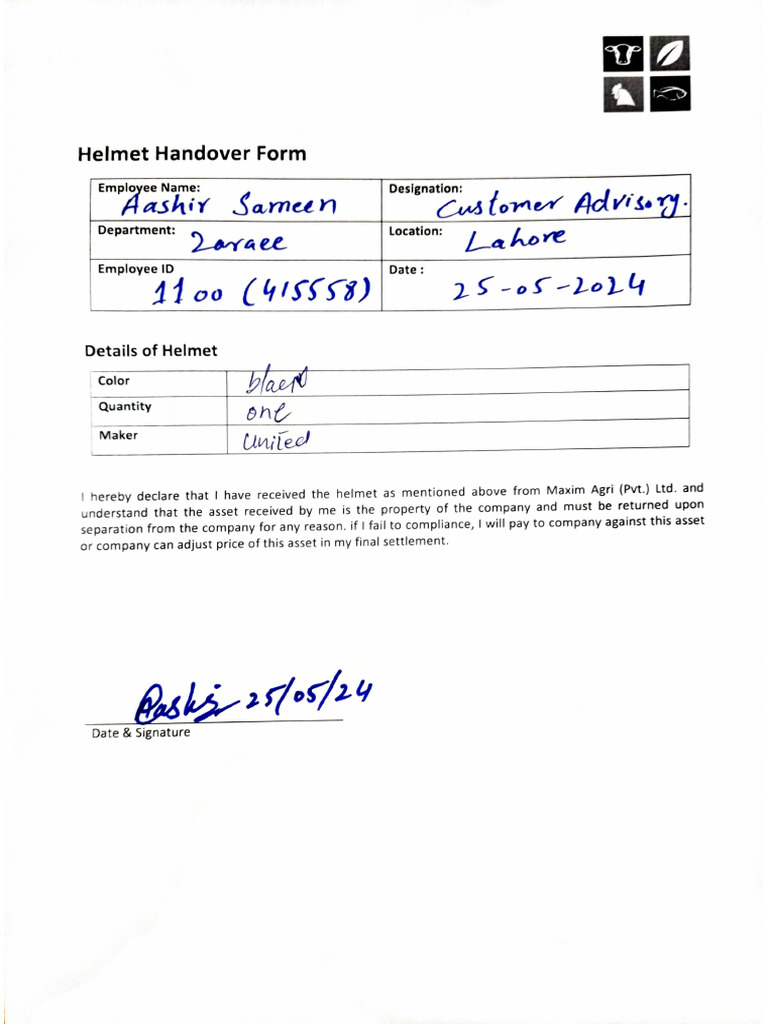 Helmet Handover Form | PDF