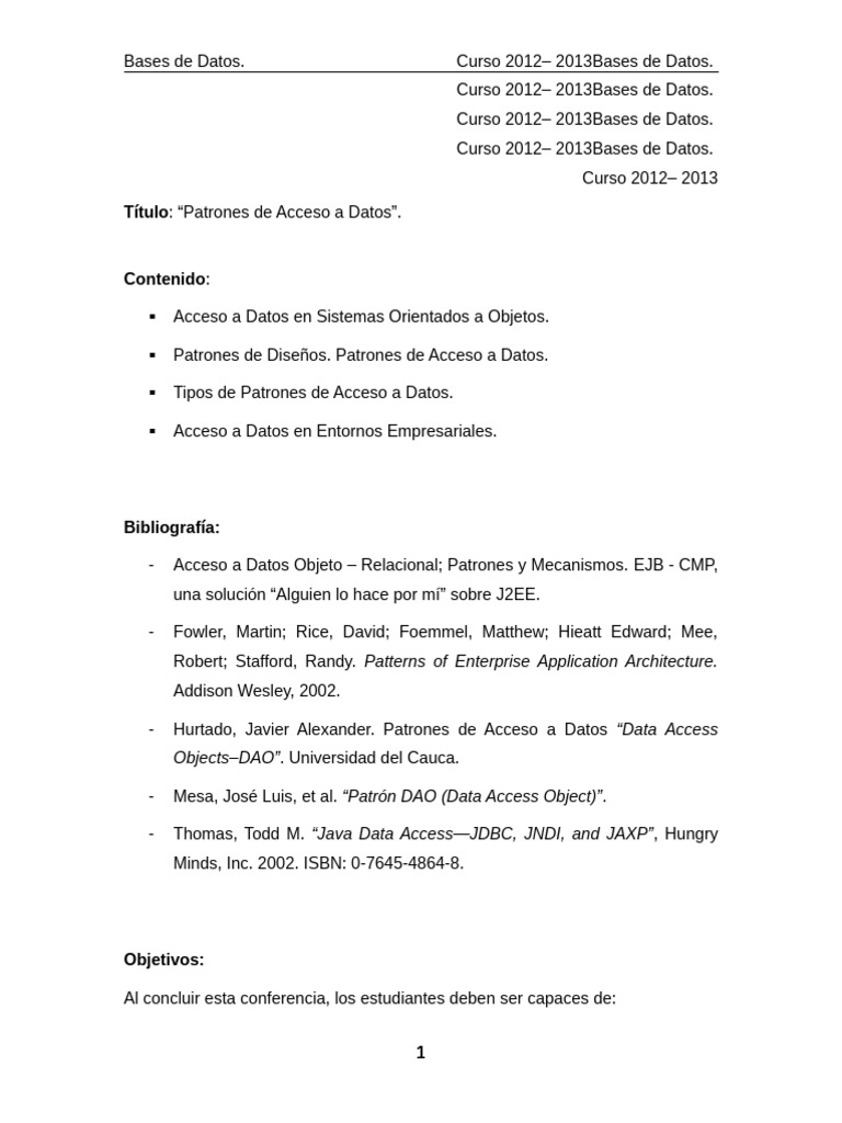 Patrones de Acceso a Datos | PDF | Objeto (informática) | Bases de datos