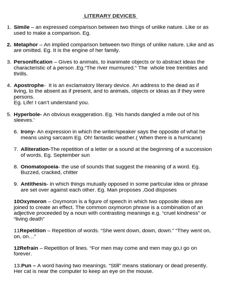 Poetic Devices XI NOTES | PDF | Rhetorical Techniques | Grammar