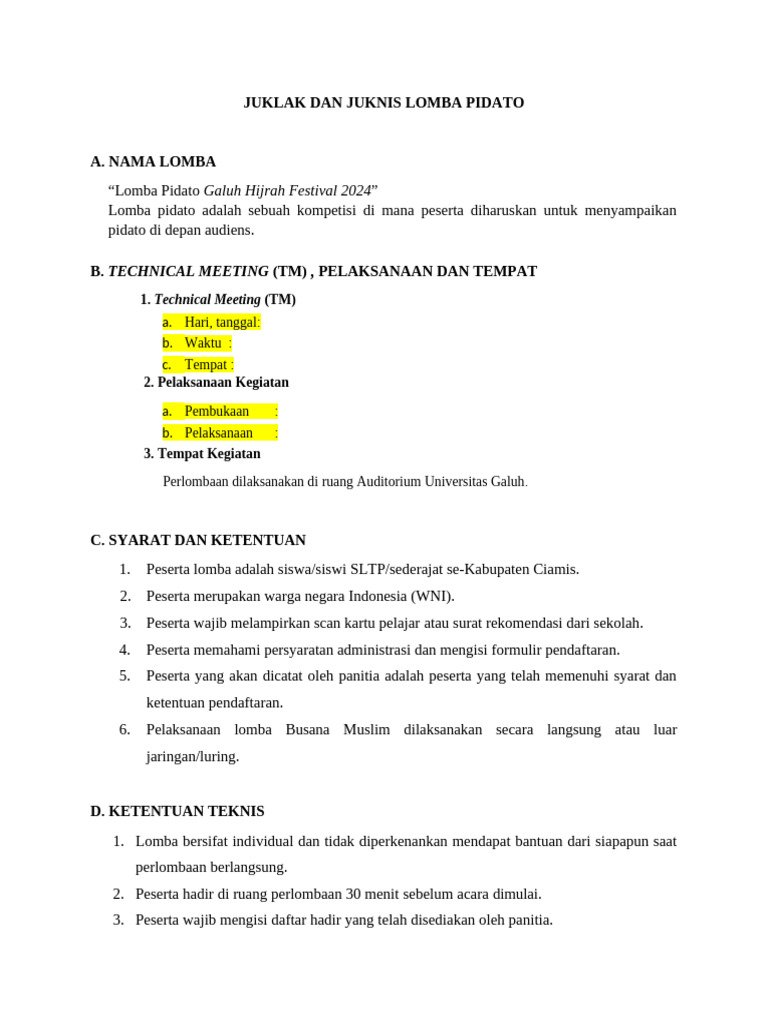 Juklak Dan Juknis Lomba Pidato | PDF