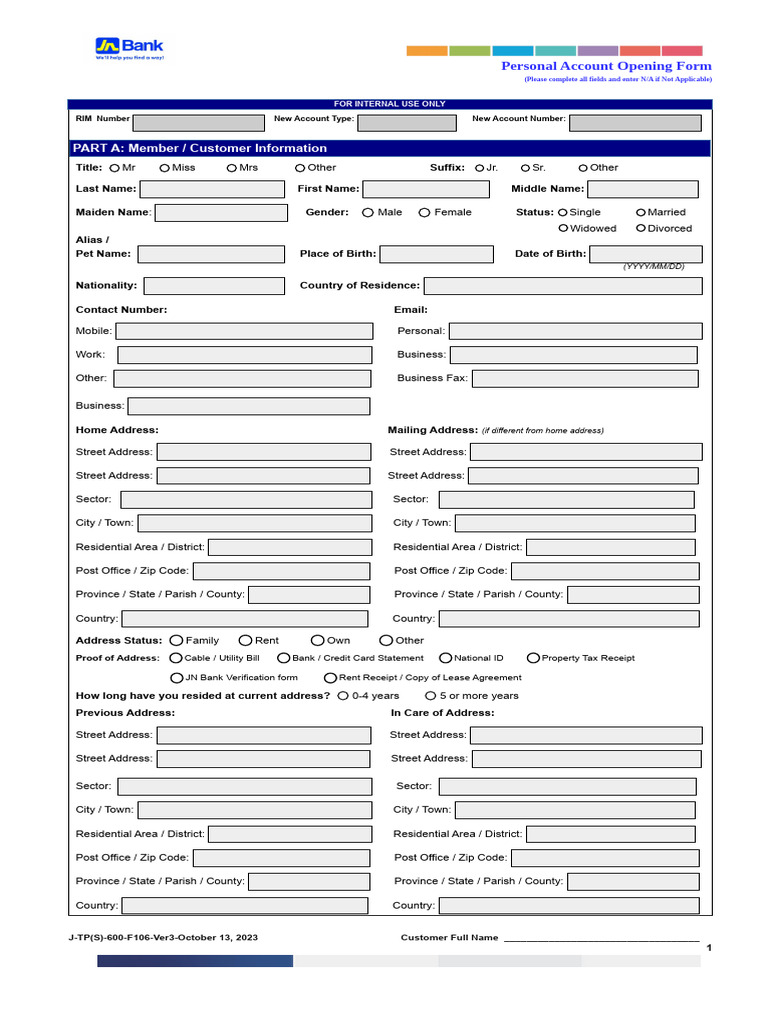 Personal Consolidated Account Opening Forms Pdf Banks Saving