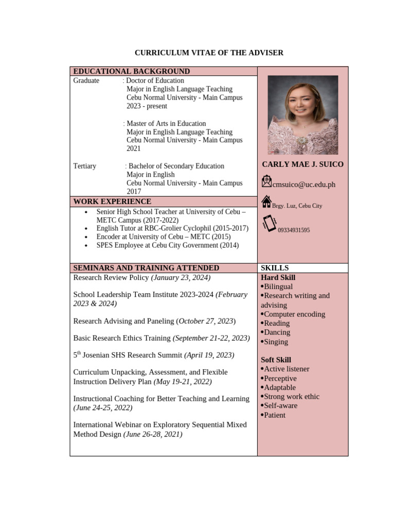 CURRICULUM-VITAE-OF-THE-ADVISER and LEAD RESEARCHER with attach GCP Certificate | PDF | Learning