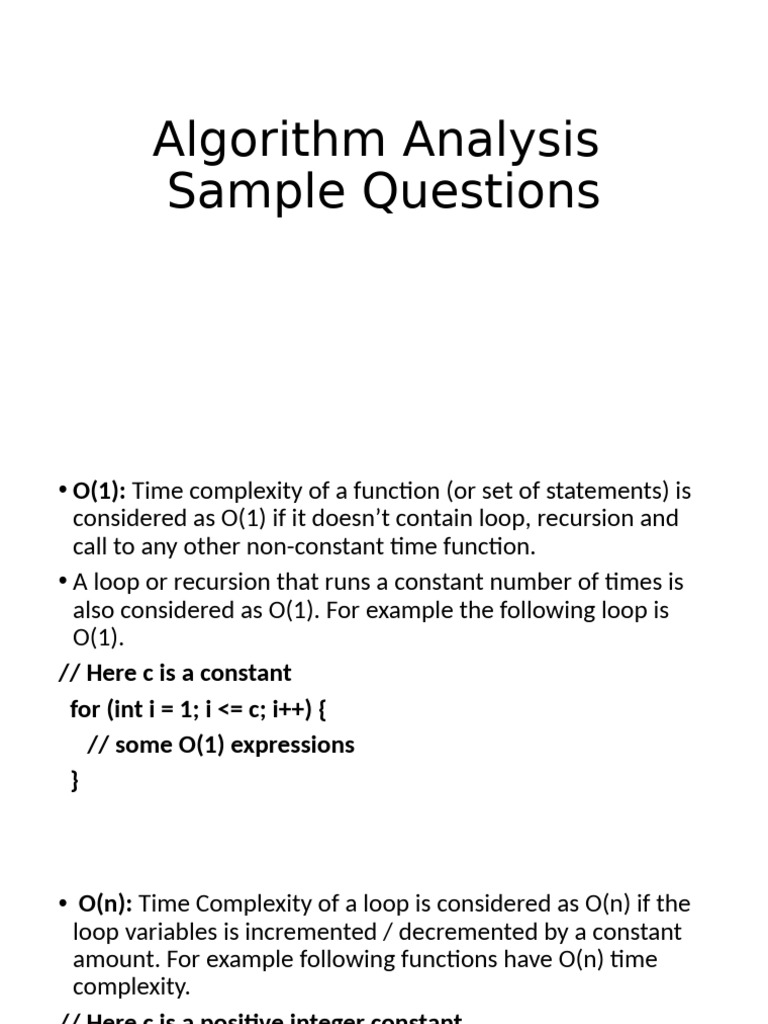Algorithm Analysis Sample Questions | PDF | Control Flow | Time Complexity