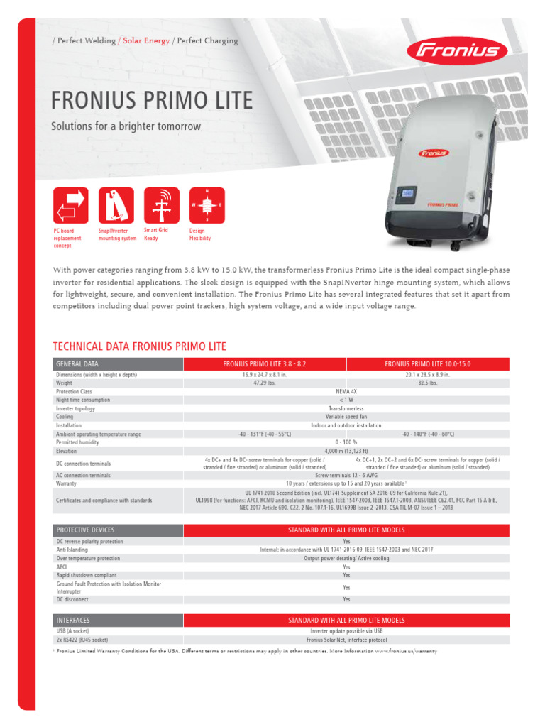 Fronius Primo Lite Inverter Overview | PDF | Sustainable Technologies ...
