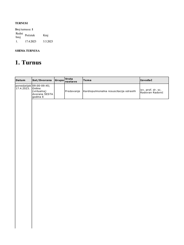 Raspored 2022-2023 Hitna Medicina | PDF