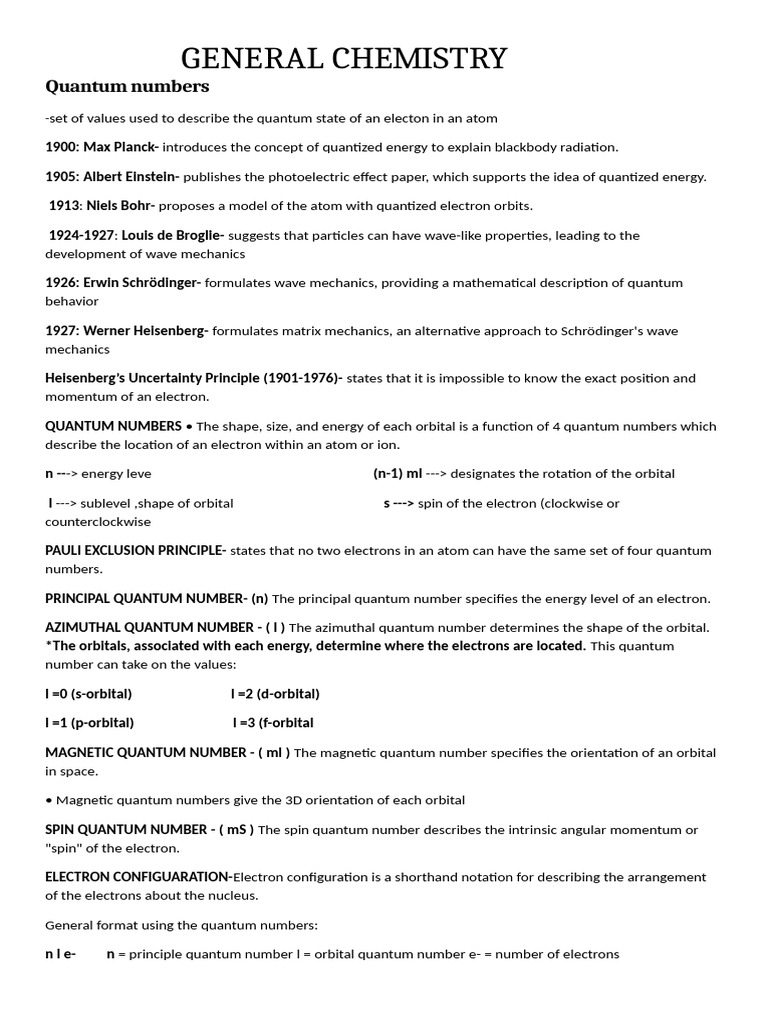 GENERAL CHEMISTRY Reviewer | PDF | Atomic Orbital | Quantum Mechanics