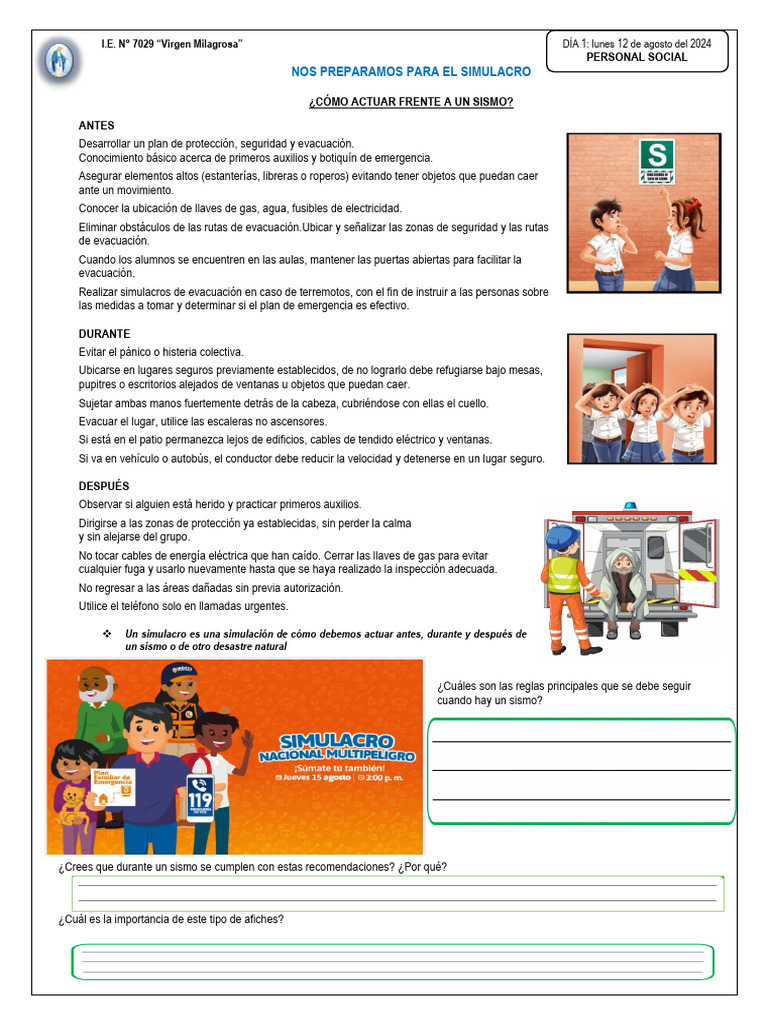 TAREA PS 6to B Nos Preparamos para El Simulacro | PDF | Temblores | Primeros auxilios