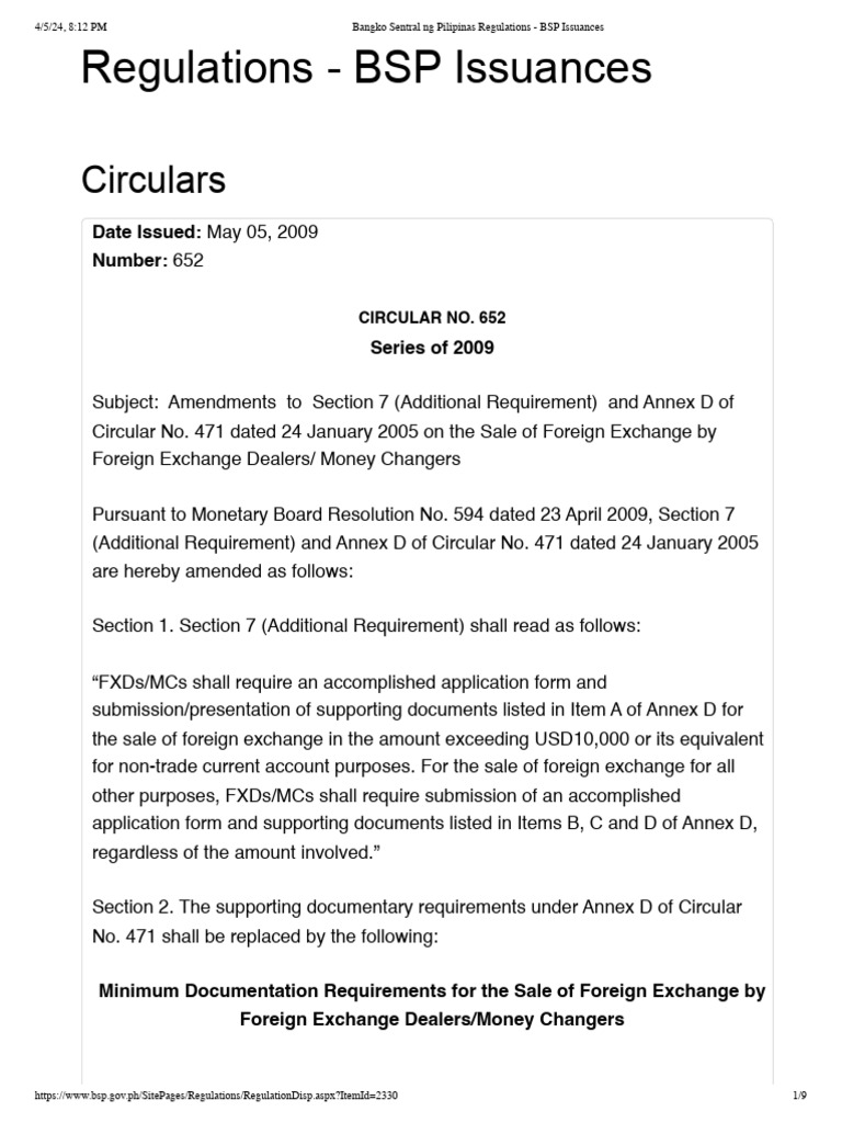 BSP Circular No. 652, Series of 2009 | PDF | Investing | Stocks