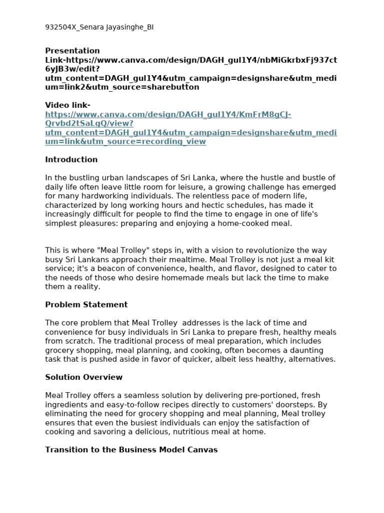 Meal Trolley Script - Senara Jayasinghe - 932504X | PDF | Swot Analysis | Market Segmentation
