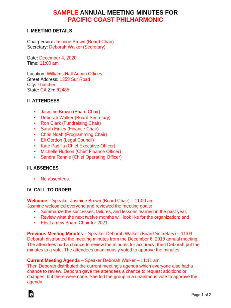 Sample Annual Meeting Minutes | PDF