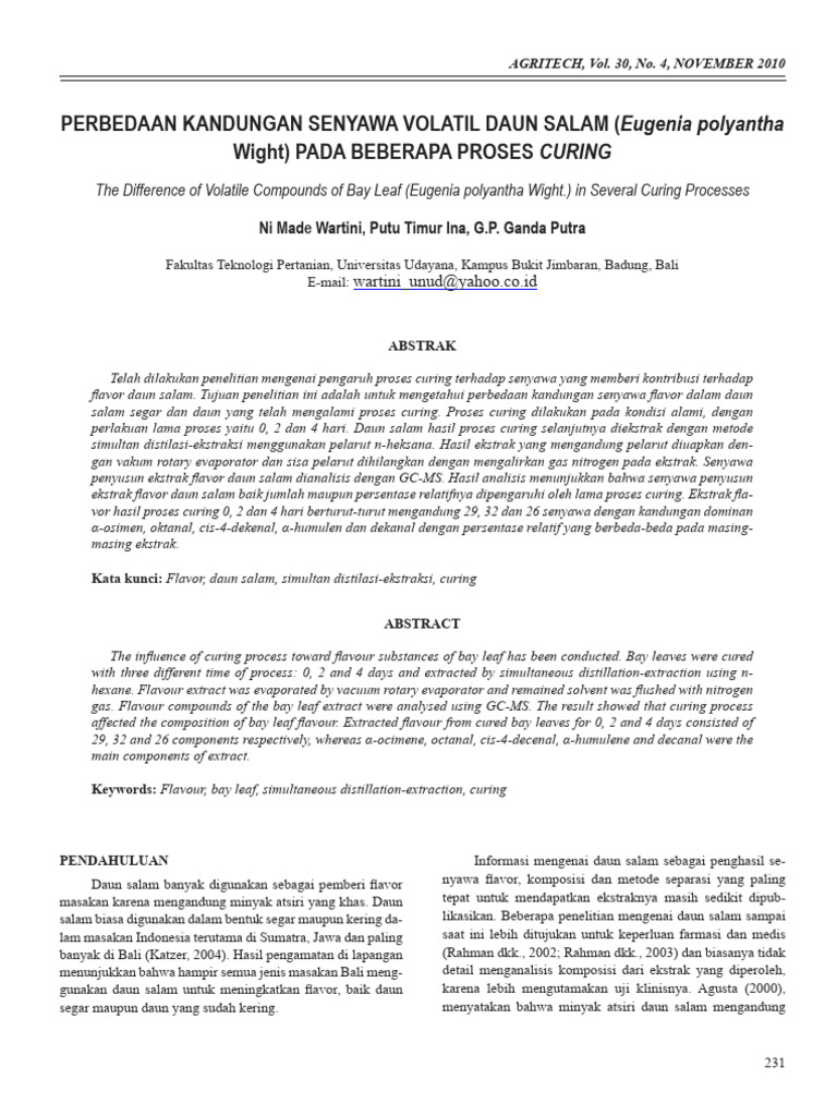Senyawa Volatil Daun Salam Setelah Curing | PDF