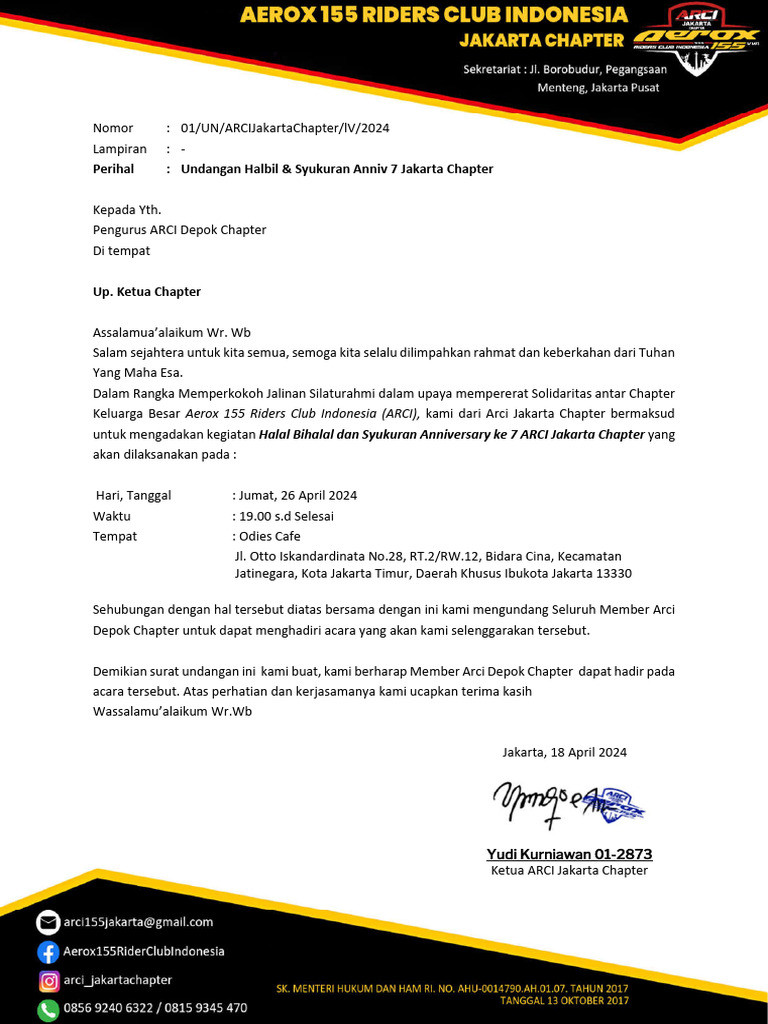 01. Surat Undangan Ke Chapter (Halbil & Syukuran Anniv 7) | PDF