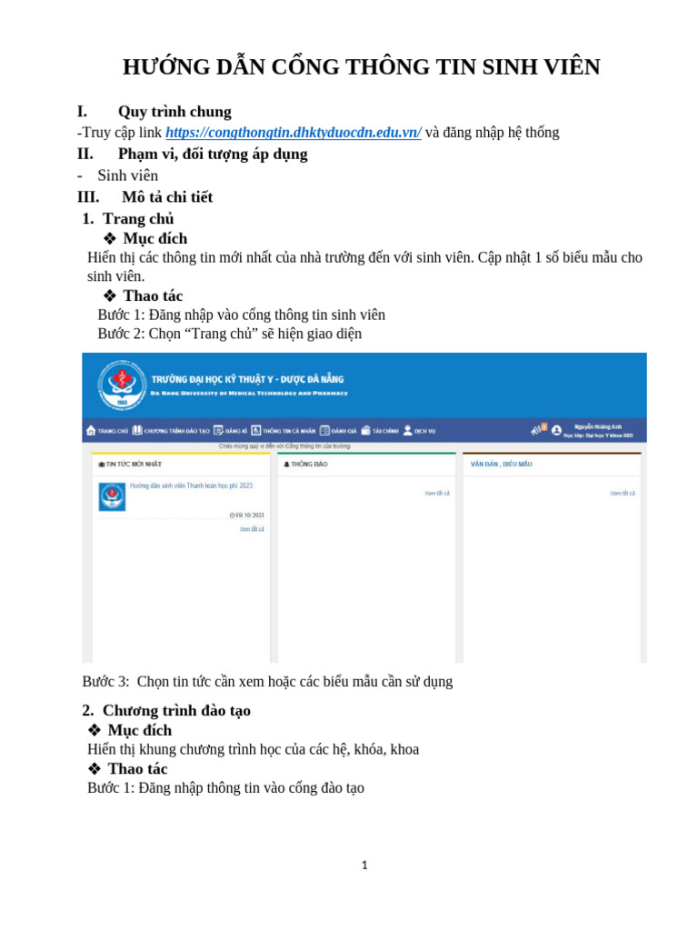 YDN - HDSD C NG Thông Tin Sinh Viên | PDF
