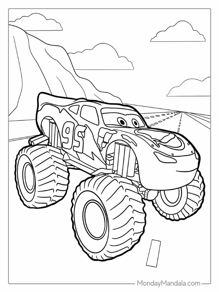 Cars Themed Monster Truck Coloring Page | PDF