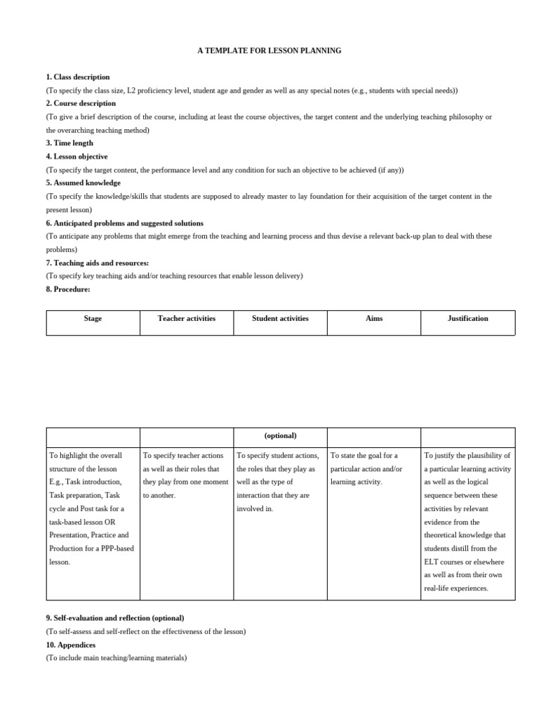 Lesson Planning Template Guide | PDF | Teachers | Knowledge