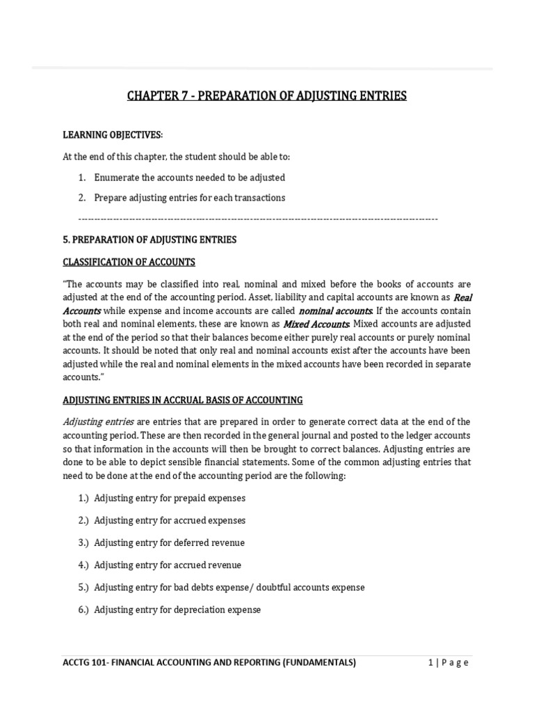 Chapter 7 Preparation of Adjusting Entries | PDF | Debits And Credits ...