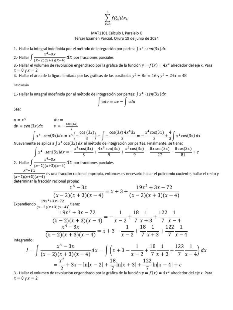 Examen de Cálculo I: Integrales y Volúmenes | PDF | Integral | Física ...