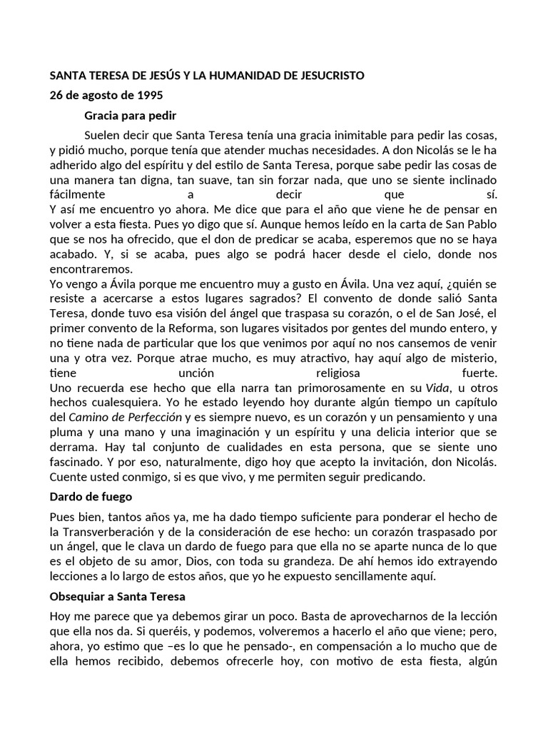 Triduo De La Transverberación De Santa Teresa Pdf Teresa De ávila
