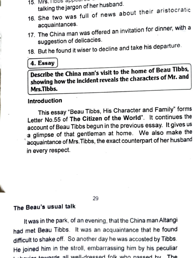 Beau Tibbs, His Character and Family - Oliver Goldsmith | PDF