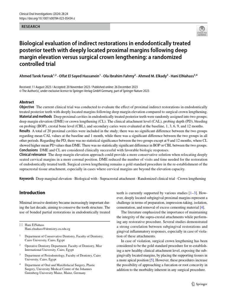 Biological evaluation of indirect restorations in endodontically ...