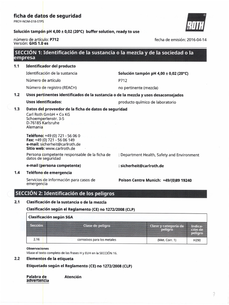 GLAB-De-168 V1 Ficha Tecnica Solucion Buffer | PDF
