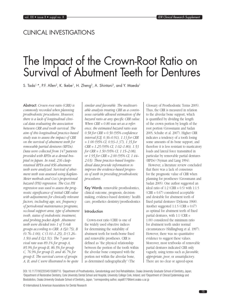 Impact of Crown-Root Ratio on Tooth Survival | PDF | Dentistry ...
