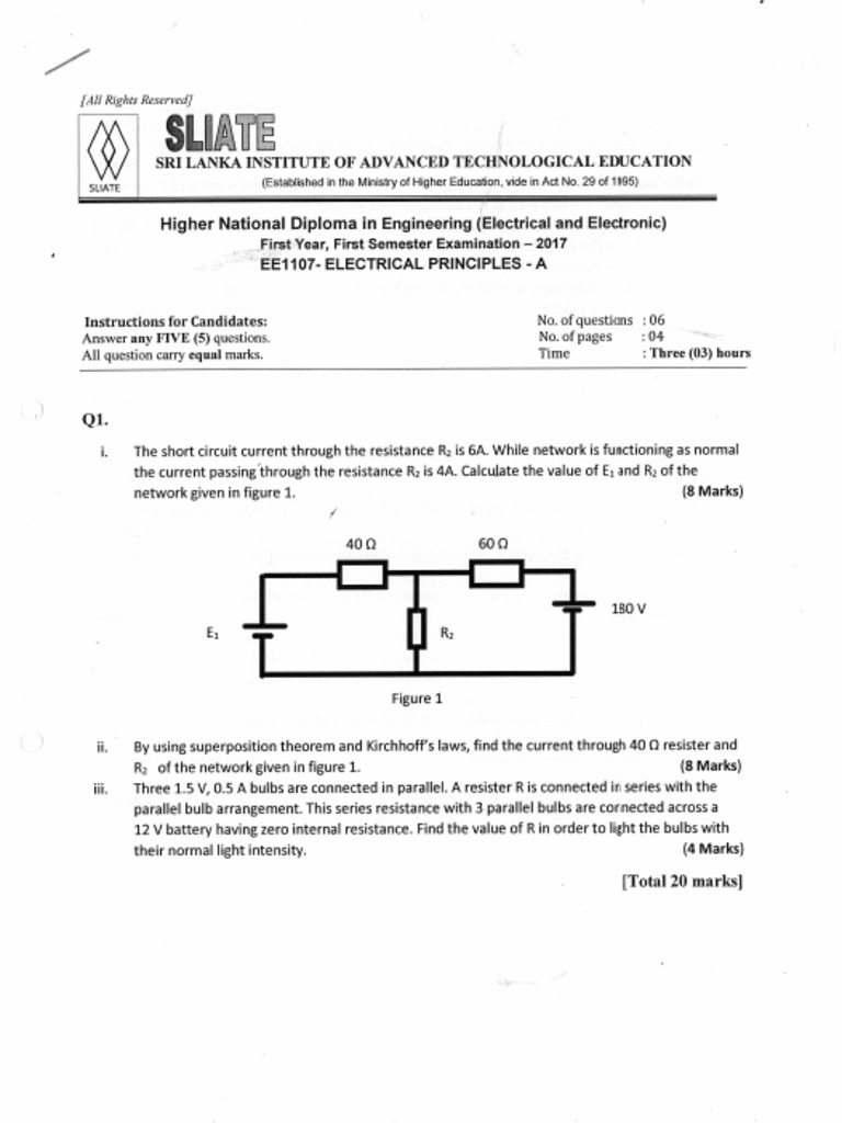 EE1 2017 Electrical Principles | PDF