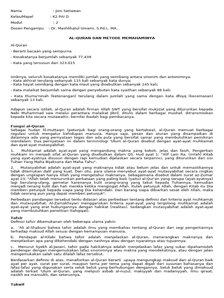 Contoh Resume PPG PAI 2024 | PDF | Agama & Spiritualitas