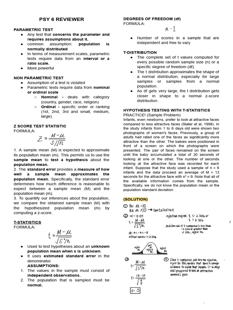 Psy6 Reviewer With Formula | PDF | Standard Error | Effect Size