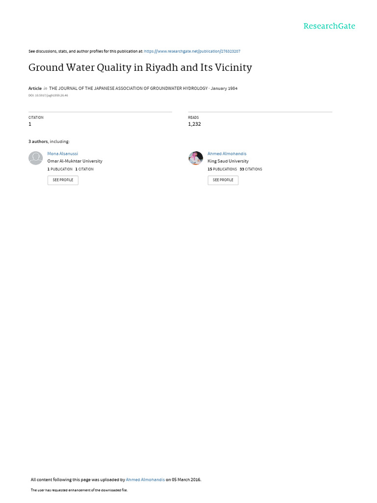 Ground Water Quality in Riyadh and Its Vicinity | PDF | Groundwater | Water